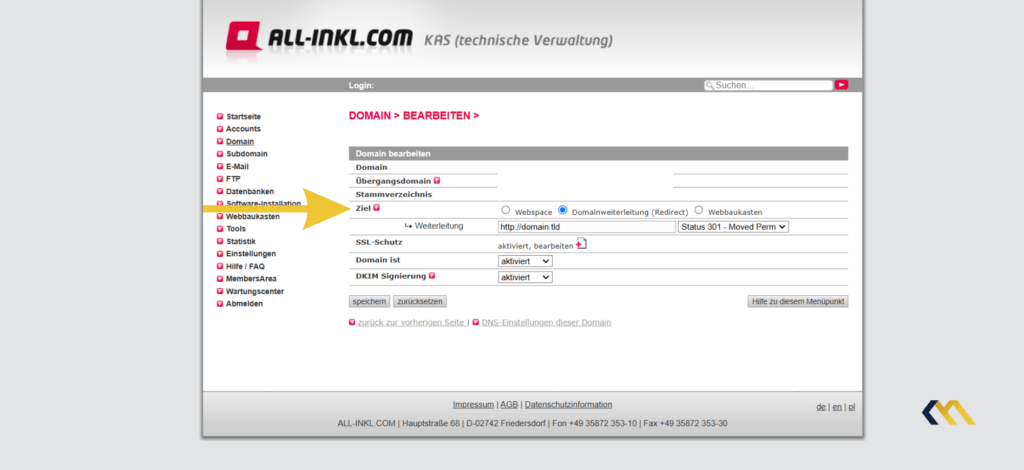 Domainweiterleitung bei all-inkl.com einrichten